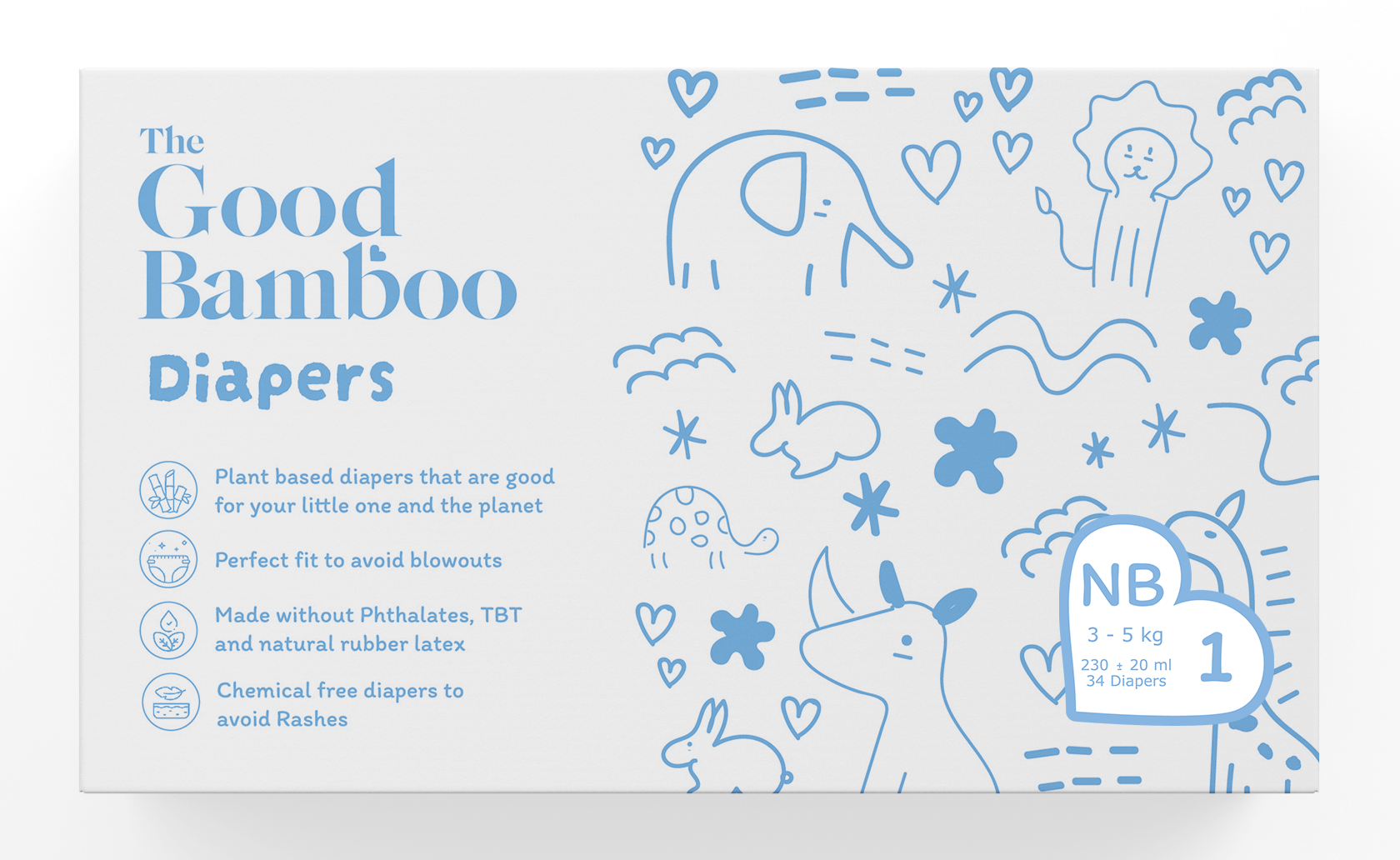 The Good Bamboo Organic Bamboo Diapers - XS Size/New Born (3-5 Kgs ...