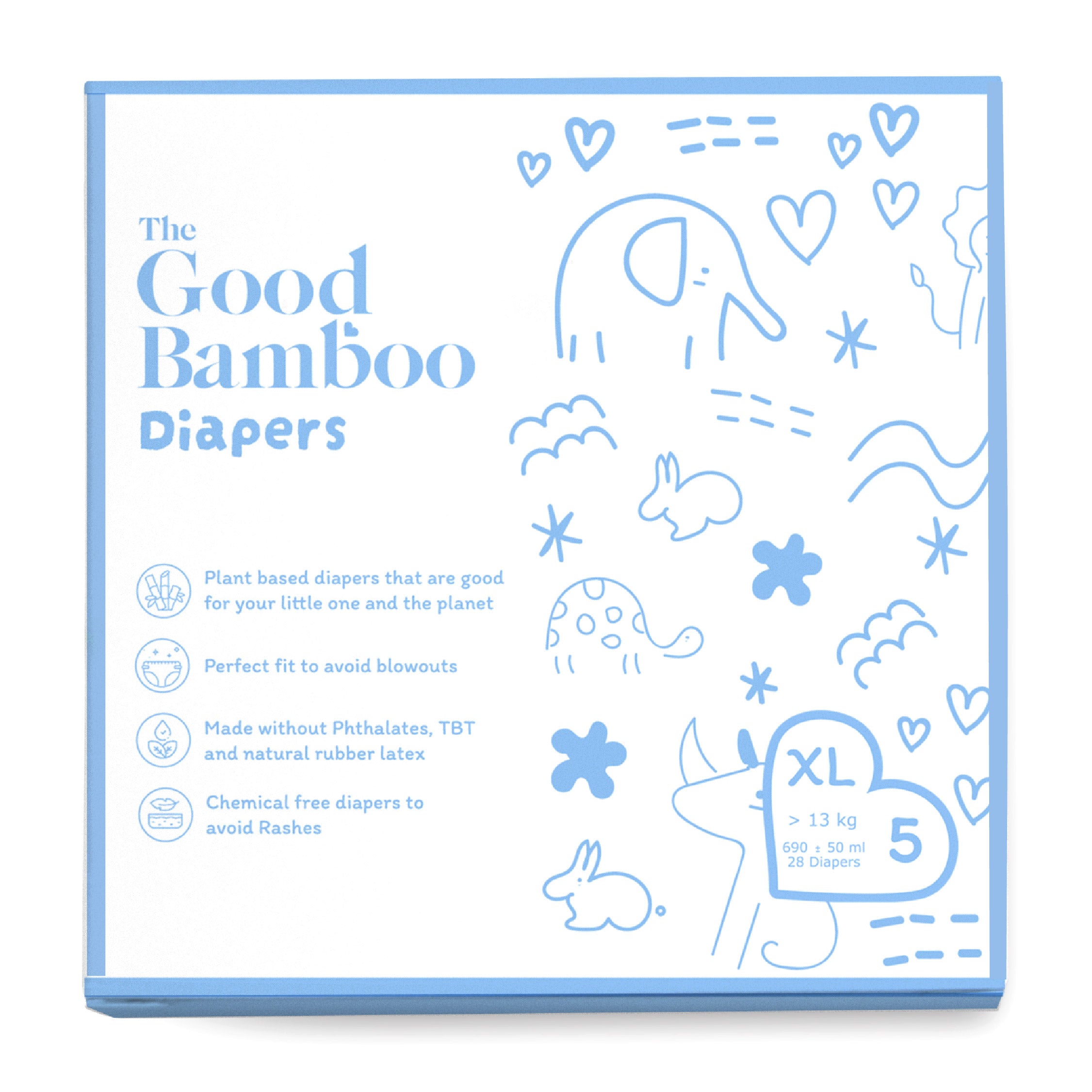The Good Bamboo Organic Bamboo Diapers - XL Size ( >13 kgs) - Tape ...